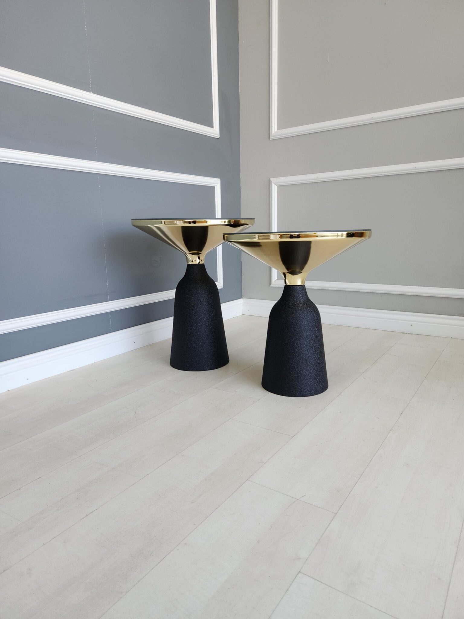 Rome Yan Sehpa İkili Takım – Pütürlü Siyah & Gold – Decor By Özay