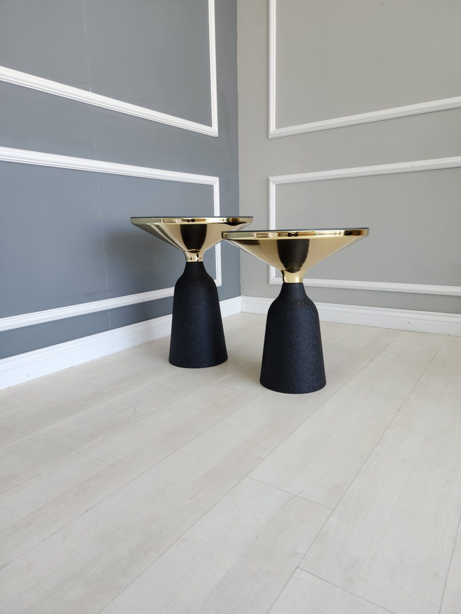 Rome Yan Sehpa İkili Takım – Pütürlü Siyah & Gold – Decor By Özay